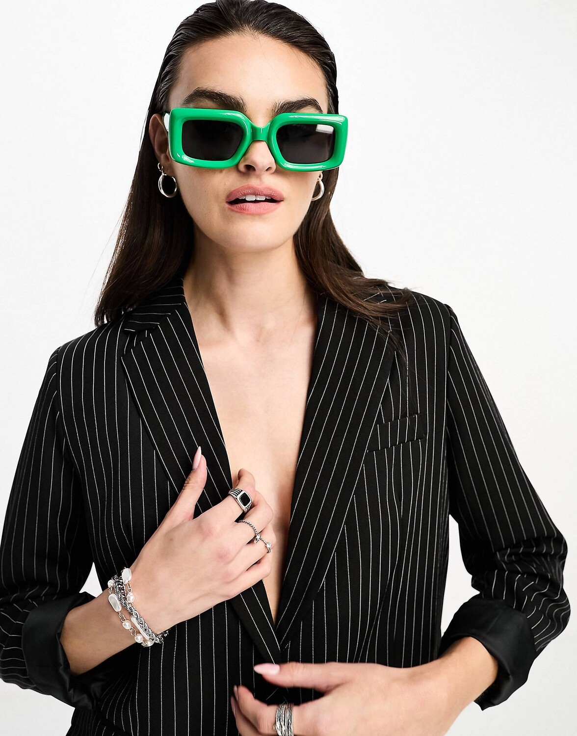 Зеленые солнцезащитные очки в массивной квадратной оправе ASOS DESIGN ...