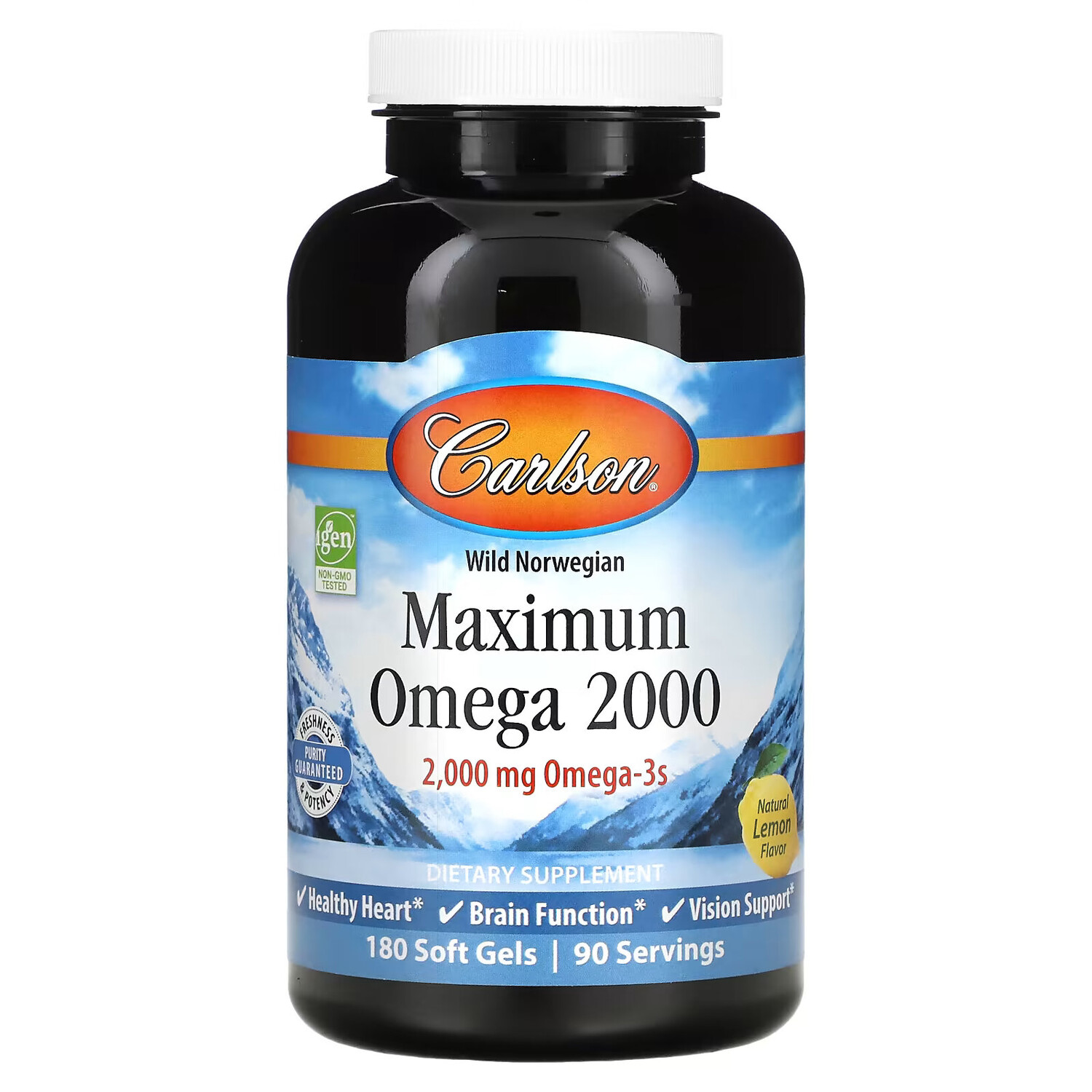 Carlson, Maximum Omega 2000, натуральный лимон, 1,000 мг, 180 мягких ...