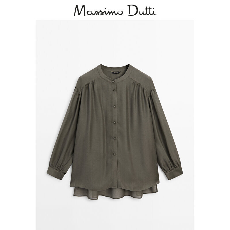 Рубашка женская Special Massimo Dutti с круглым вырезом, коричневый ...